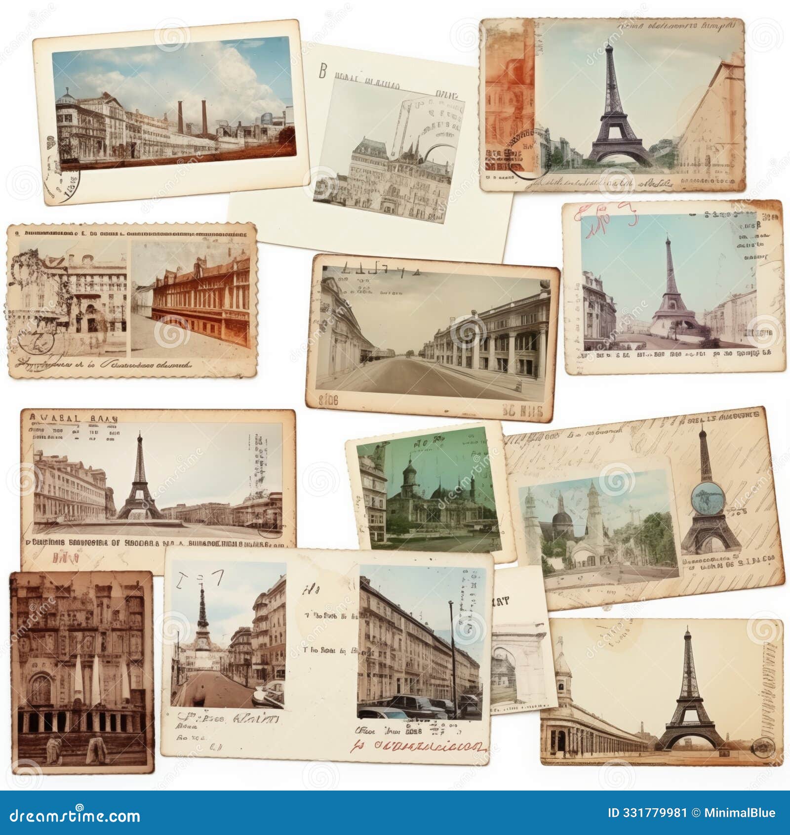 Collection of Vintage Postcards Featuring Landmarks Stock Illustration ...