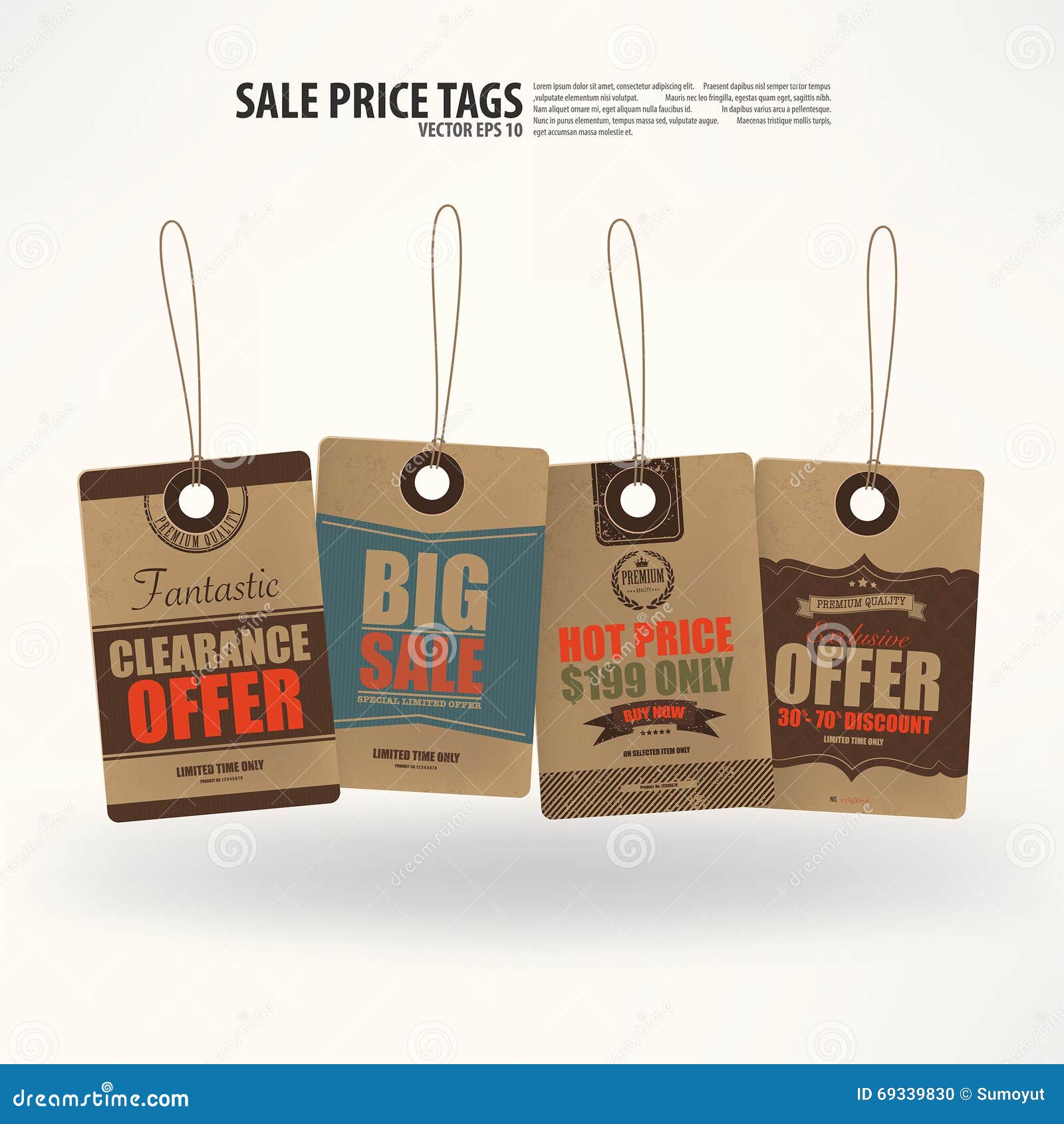 Collection of 4 Vintage Style Price Tags. Stock Illustration ...