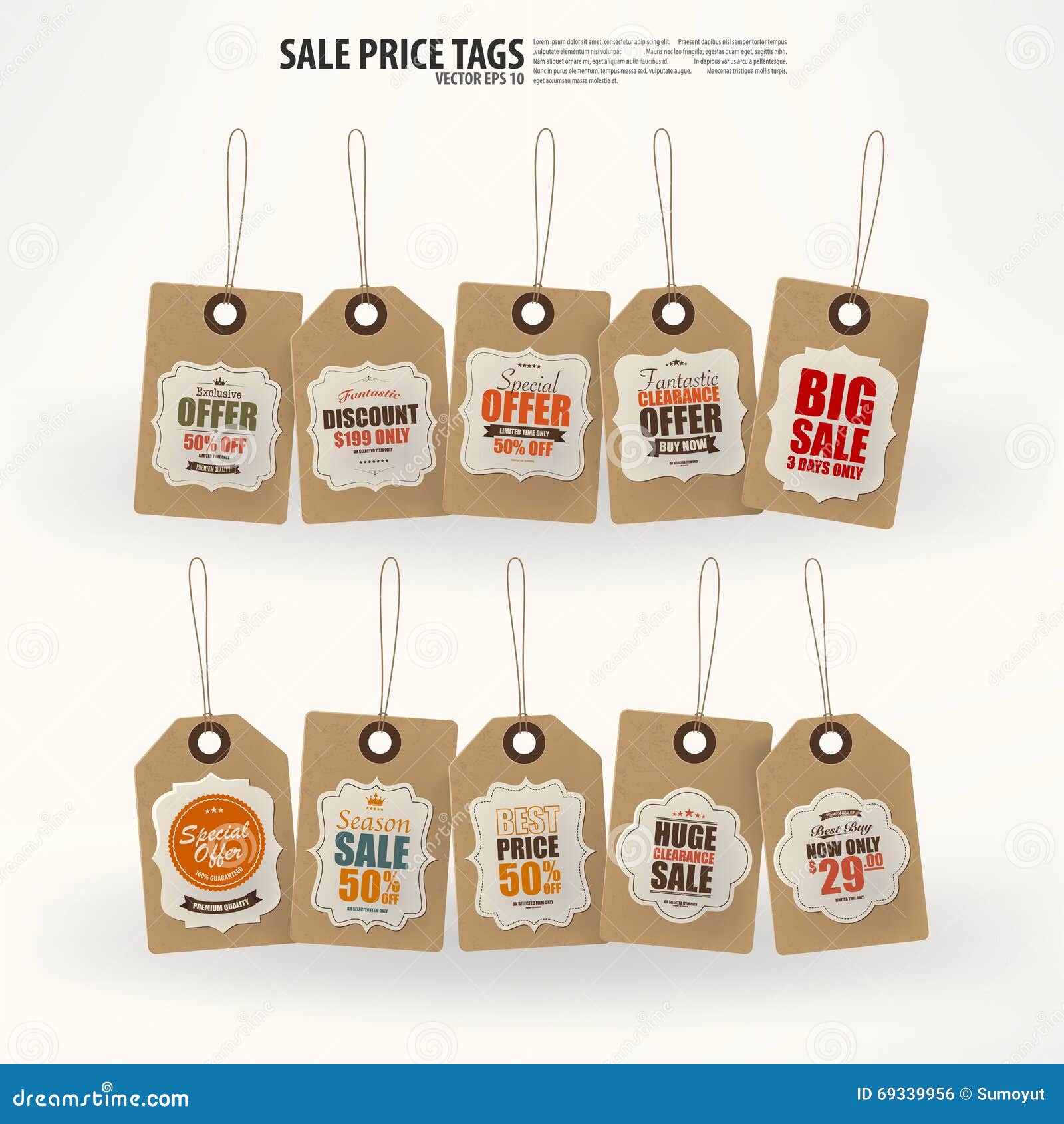 Collection of 10 Vintage Style Price Tags. Stock Illustration ...