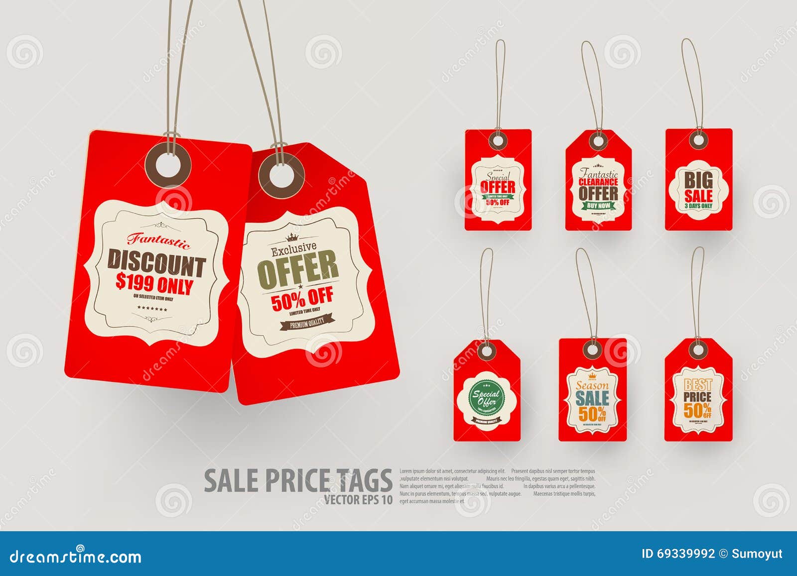 Collection of 8 Vintage Style Price Tags. Stock Illustration ...