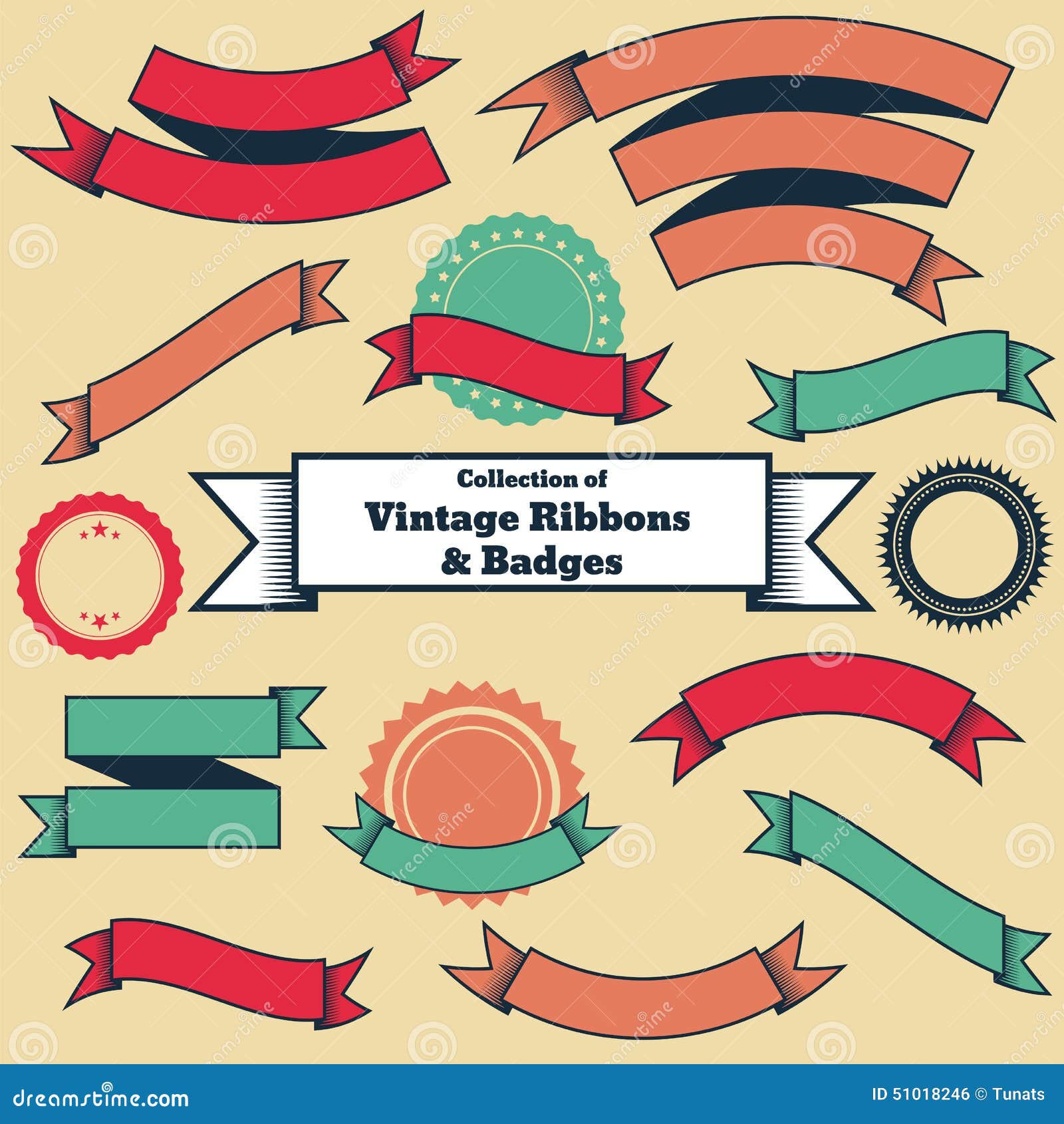 Collection of Vintage Style Ribbons and Badges. Stock Vector ...