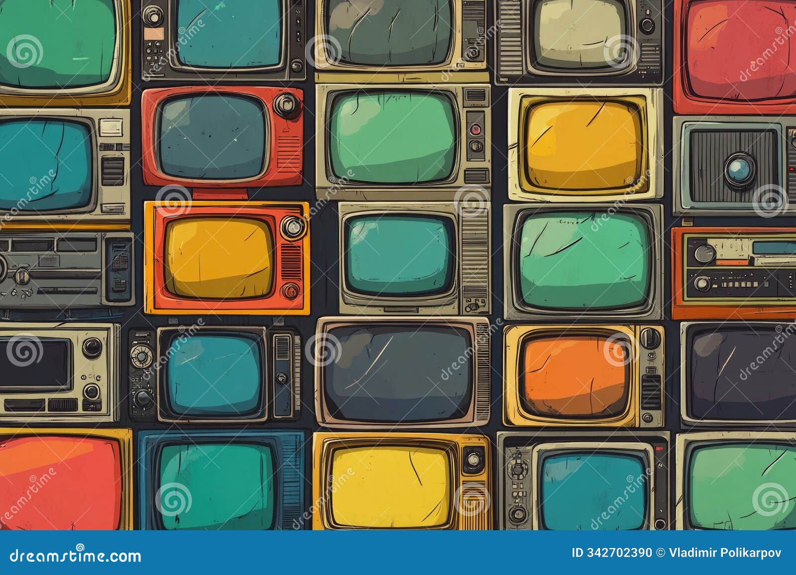 A Collection of Vintage Television Sets Stacked on Top of Each Other ...