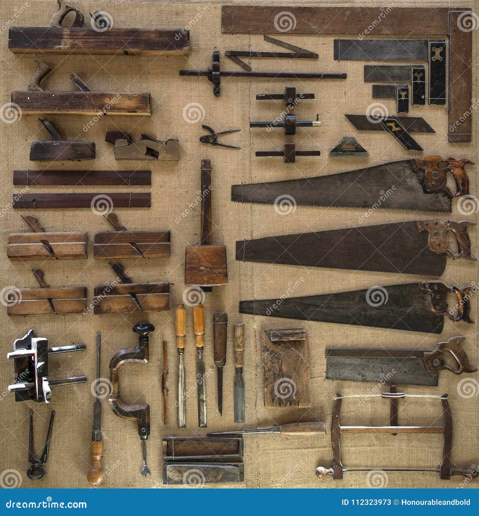 Collection of Vintage 18th Century Tools for Carpenter or Joiner Stock ...