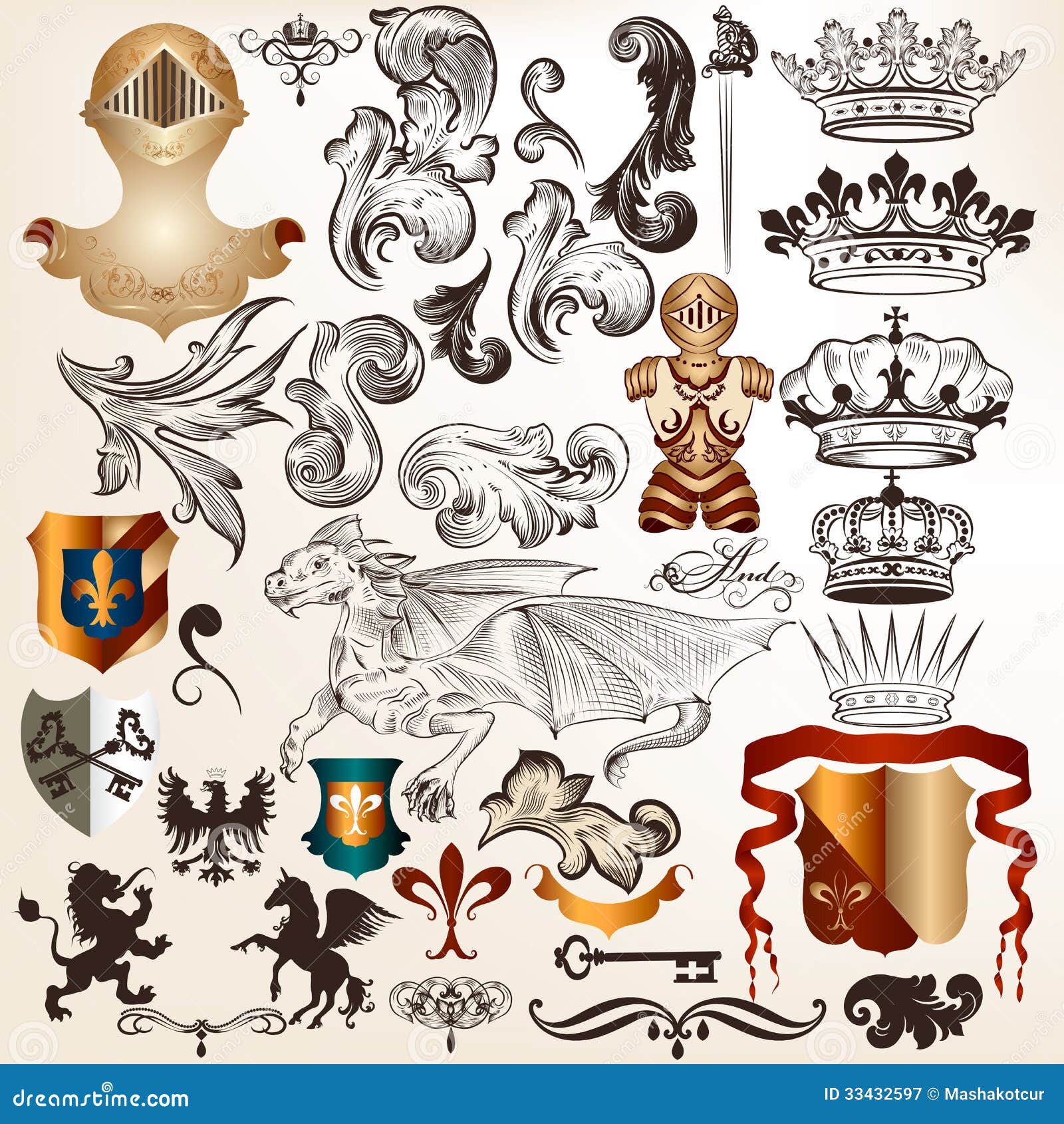 Collection of Vintage Vector Heraldic Elements Stock Vector ...