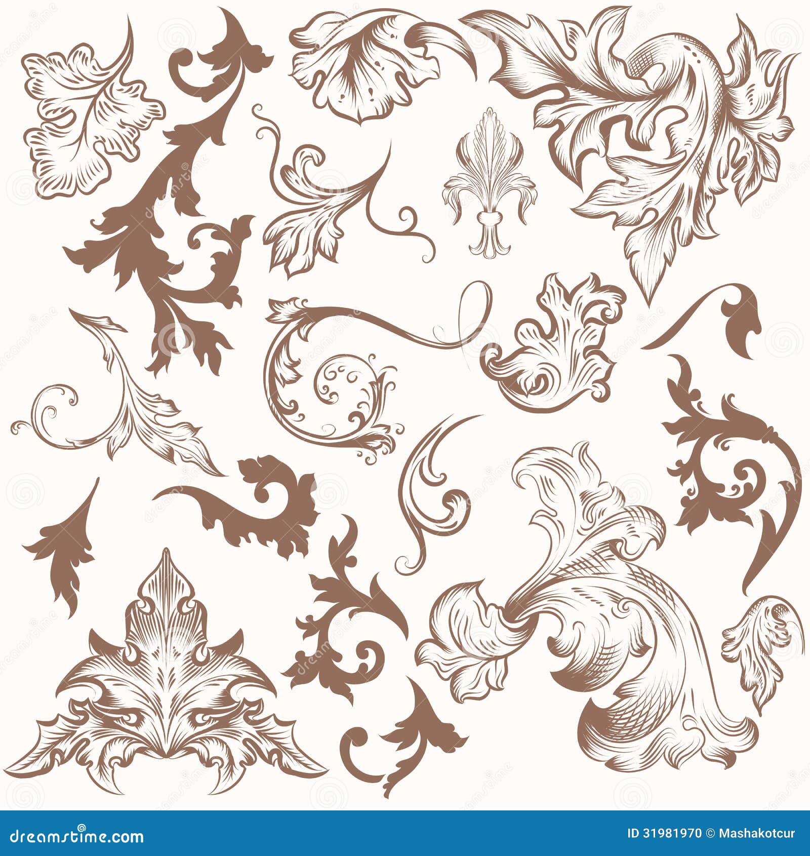 Collection of Vintage Vector Swirl Ornaments for Design Stock Vector ...