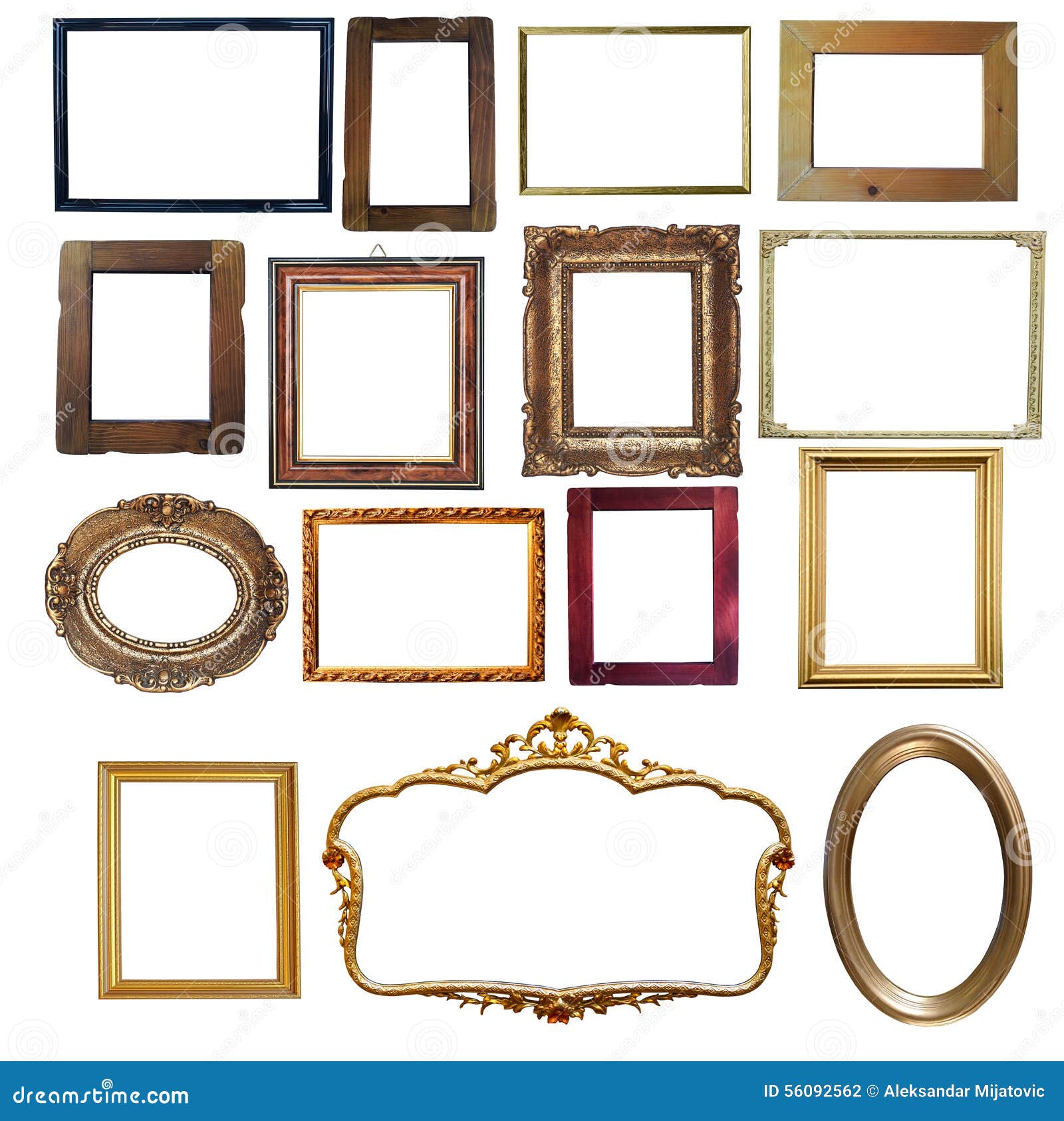 Collection of Vintage Wooden and Golden Empty Frames Isolated on Stock ...