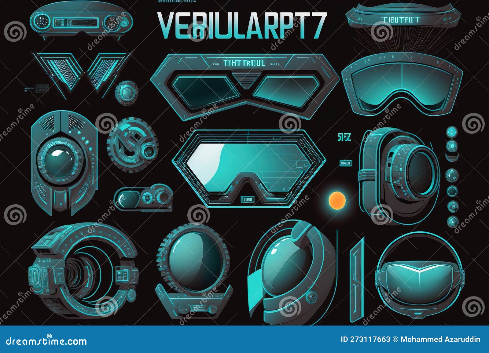 Collection of VR Elements. Set of Interface Objects in Cyberpunk Style ...