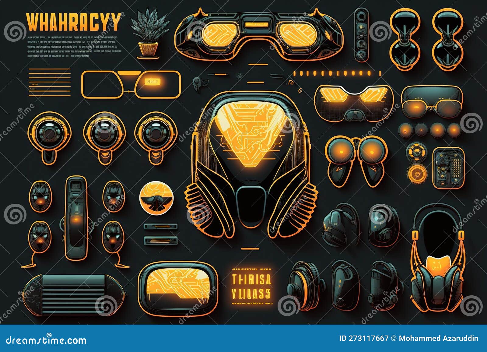 Collection of VR Elements. Set of Interface Objects in Cyberpunk Style ...