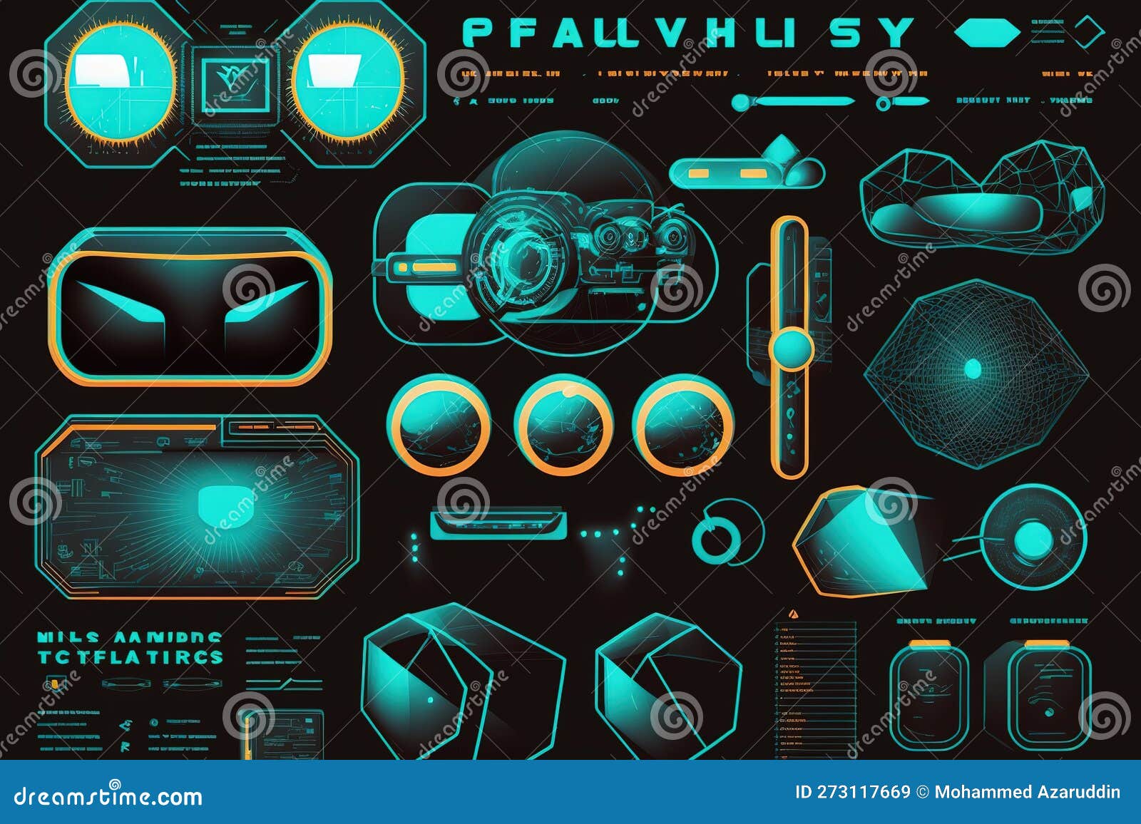 Collection of VR Elements. Set of Interface Objects in Cyberpunk Style ...