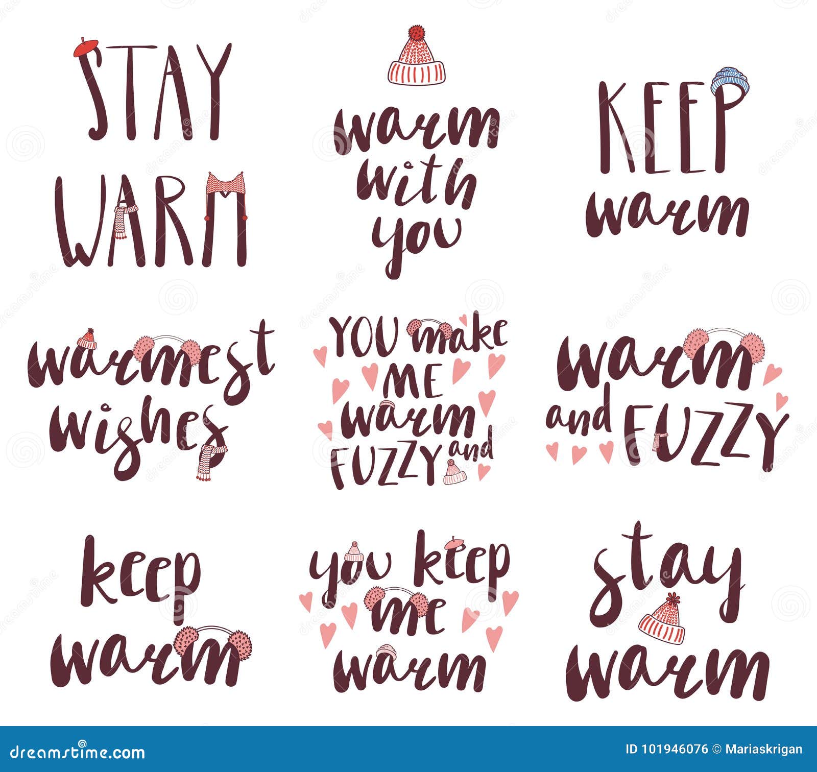Collection of warm quotes stock vector. Illustration of pack - 101946076