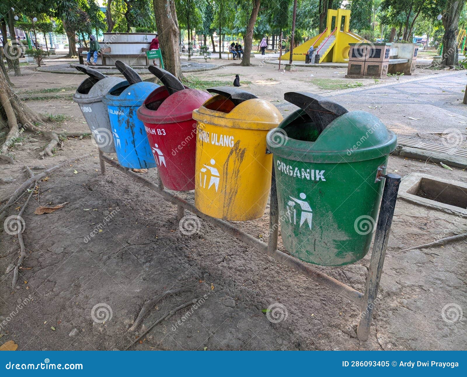 Collection of Waste Bins Full of Different Types of Garbage. Stock ...