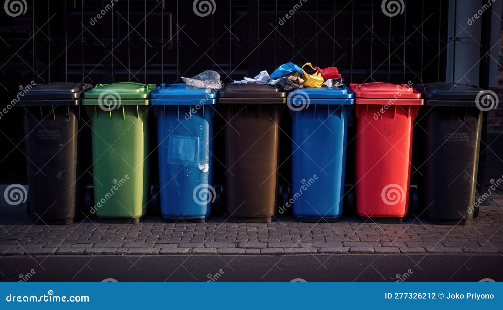 Collection of Waste Bins Full of Different Types of Garbage, Recycling ...