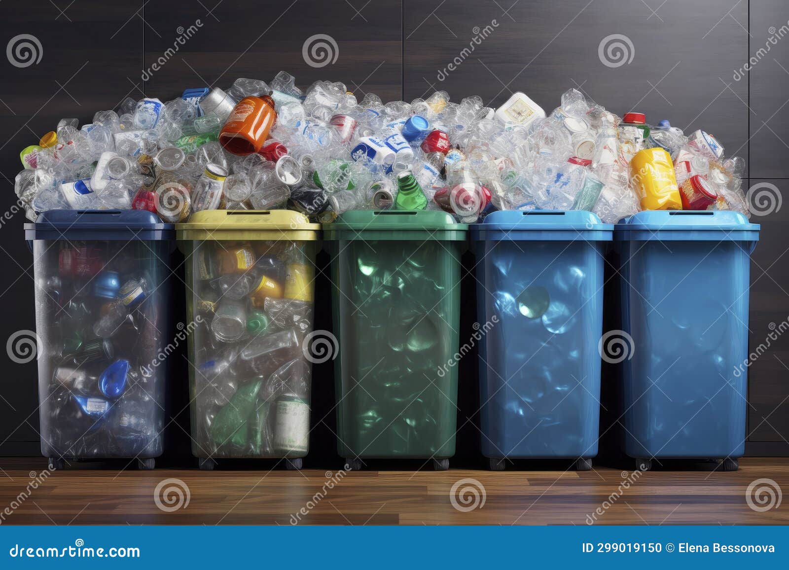 Collection of Waste Bins Full of Different Types of Garbage, Recycling ...