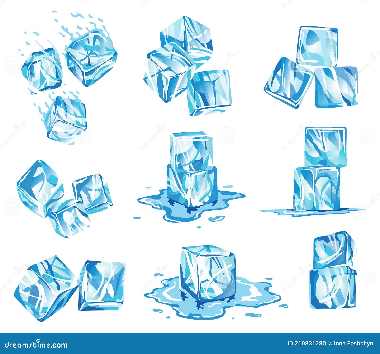 Collection of Water Ice Cube Icons. Frozen Water Particles. Set of ...