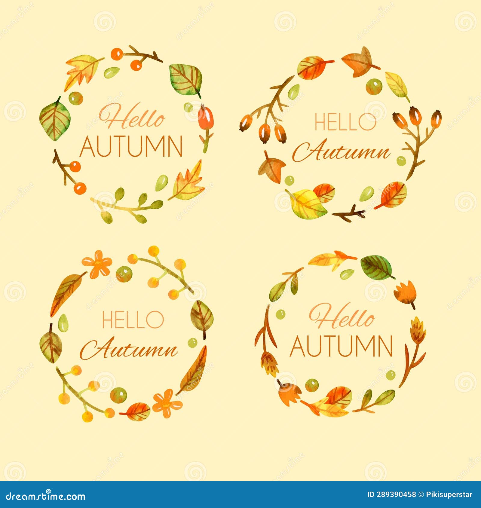 Collection Watercolor Autumn Labels Vector Design Stock Vector ...
