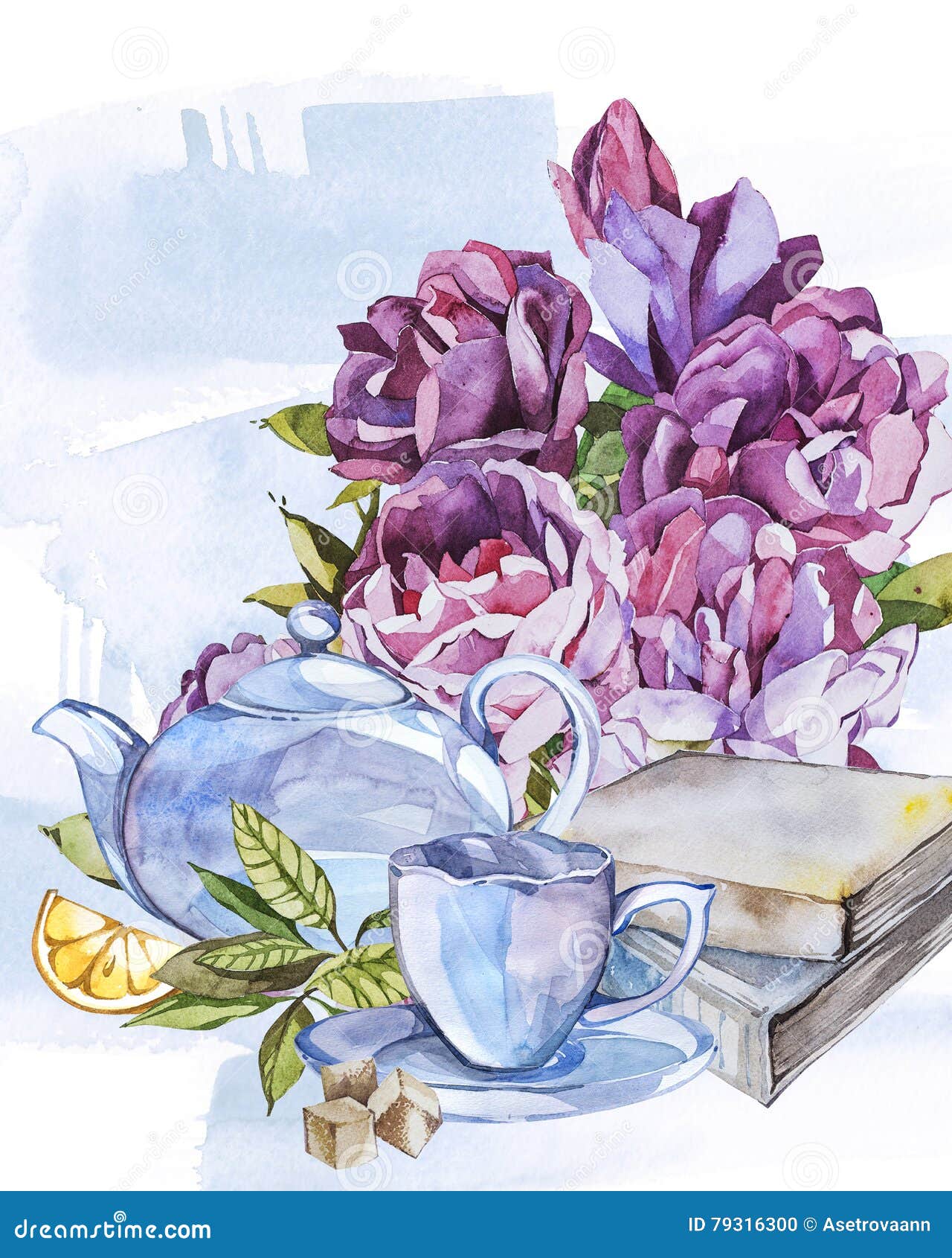 Collection of Watercolor Illustration on the Theme Tea. Stock ...