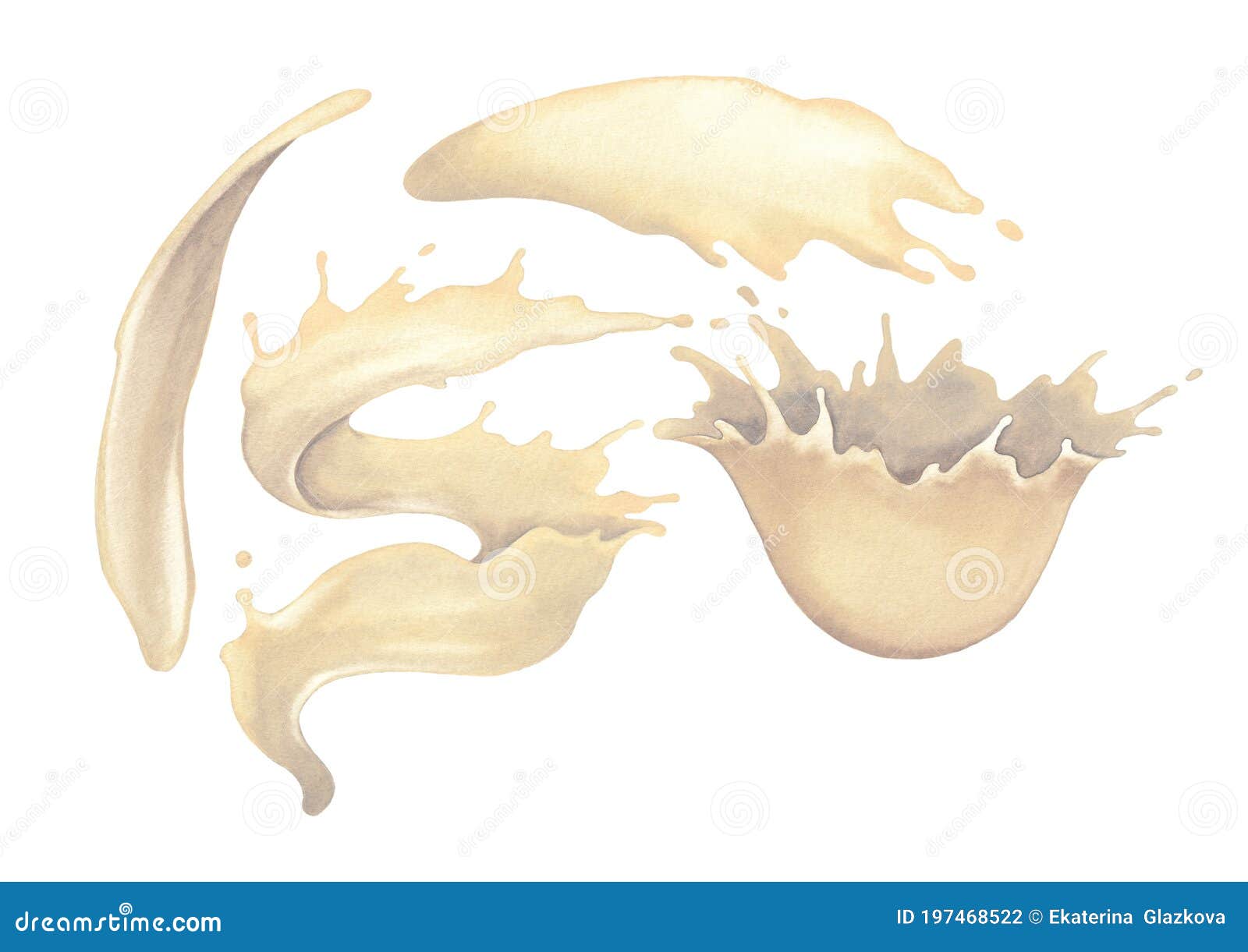 Collection of Watercolor Milk Flows and Splashes Stock Illustration ...