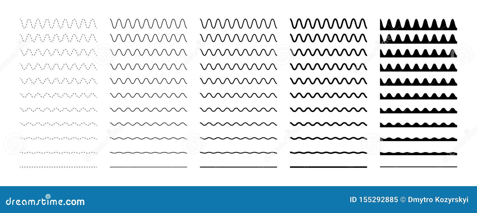 Collection of Wavy or Zigzag Lines. Horizontal Thin Lines Wave. Dotted ...