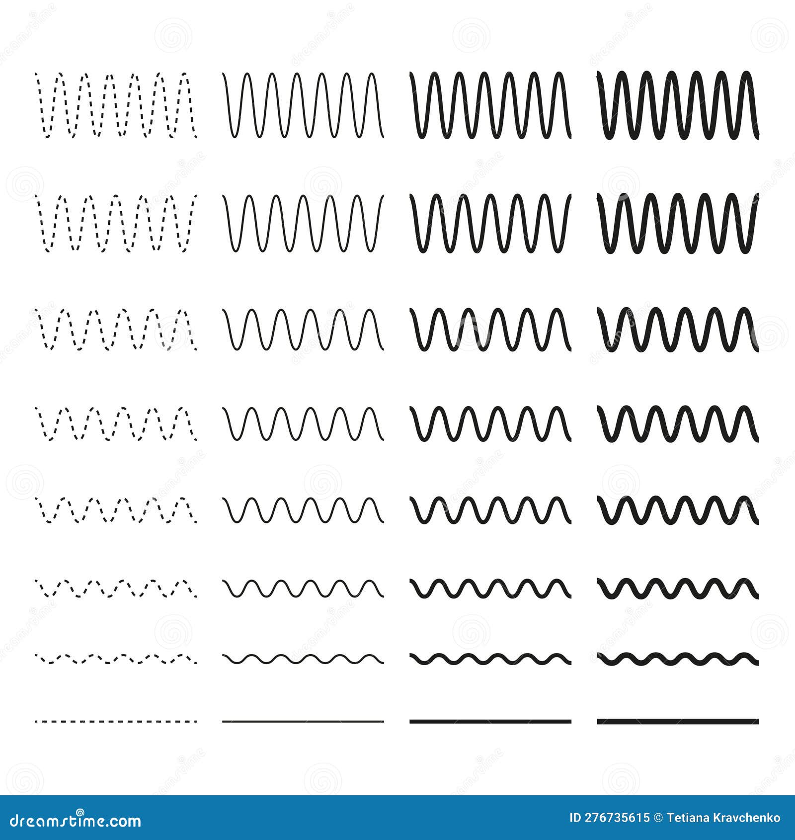 Collection of Wavy or Zigzag Lines. Horizontal Thin Lines Wave. Dotted ...
