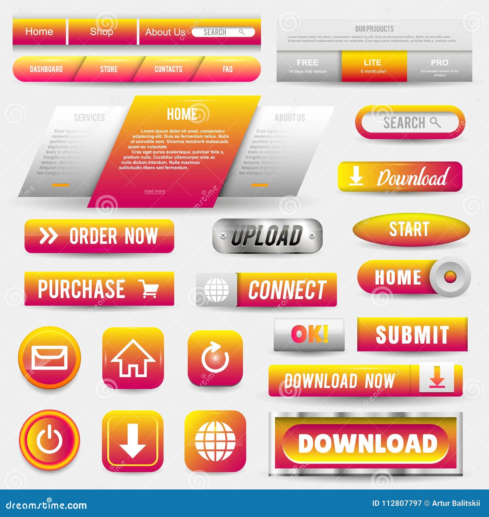 Collection of Web Buttons, Elements Set. Vector Templates, Banners and ...
