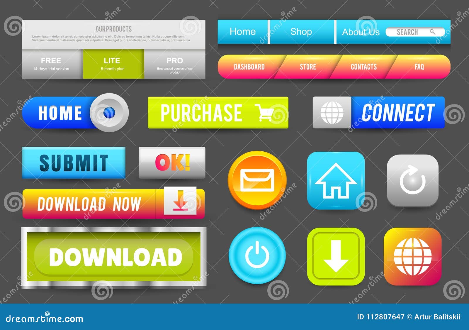 Collection of Web Buttons, Elements Set. Vector Templates, Banners and ...