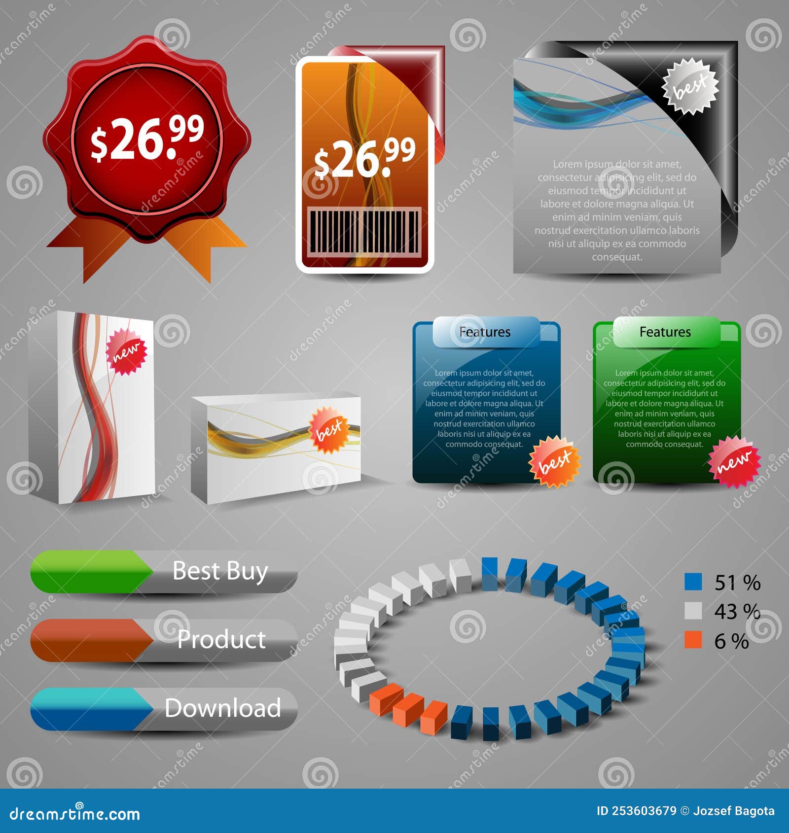 Collection of Website Elements Stock Vector - Illustration of glossy ...