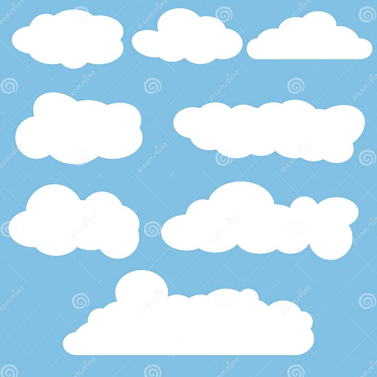 Collection of White Cloud Illustrations. Vector Set of Cartoon Clouds in Flat Design Stock ...