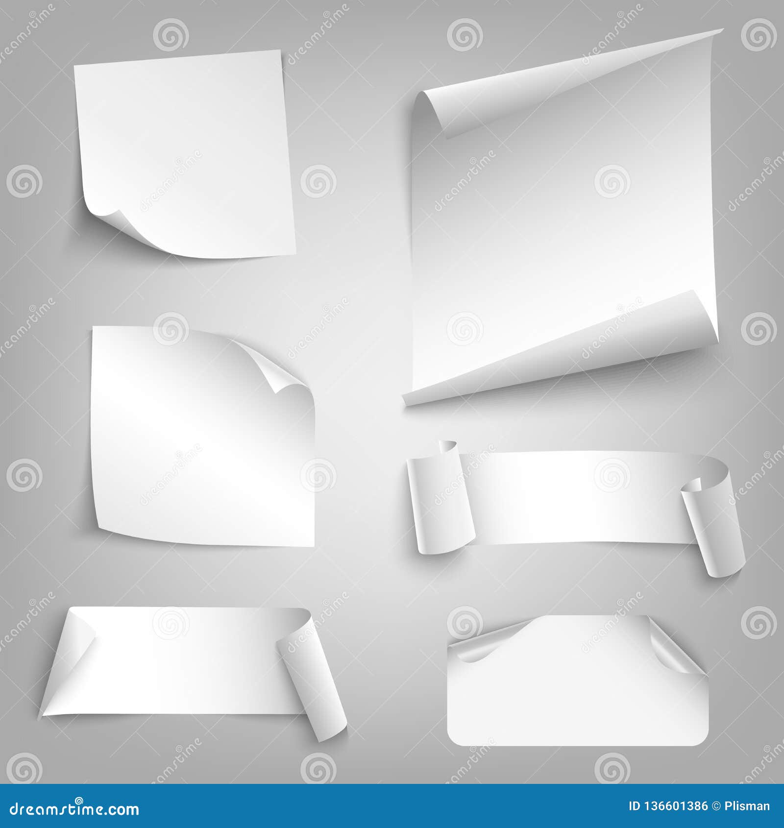 Collection White Curved Papers Design Elements Stock Vector ...