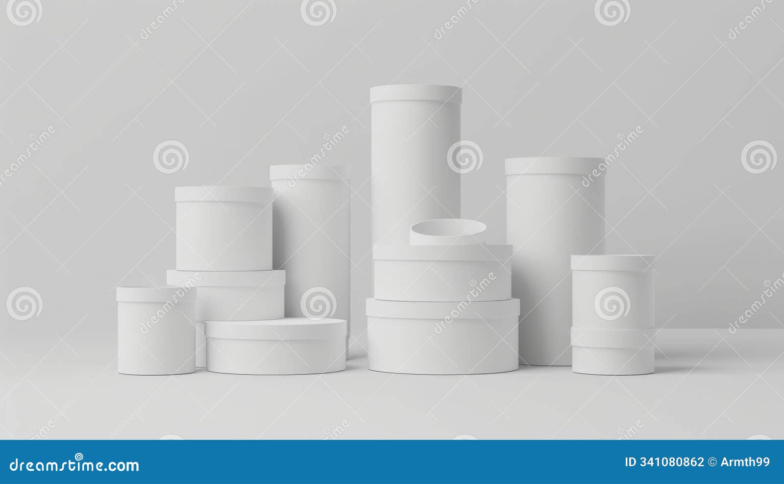 Collection of White Cylindrical Containers on a Minimalist Background ...
