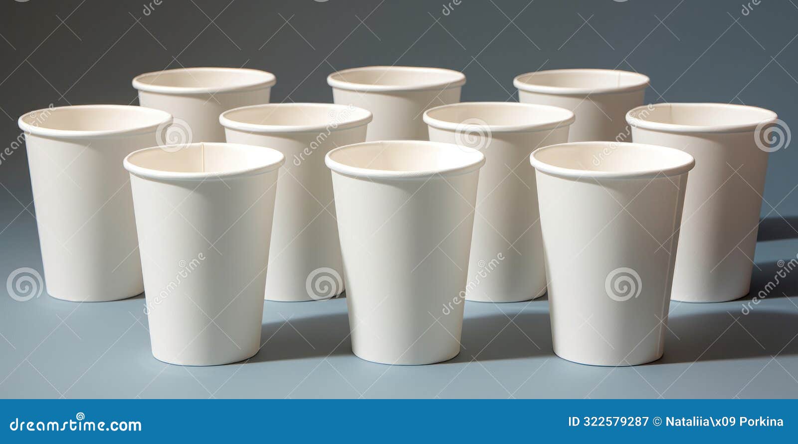 Collection of White Disposable Paper Cups on Blue Background. Eco ...