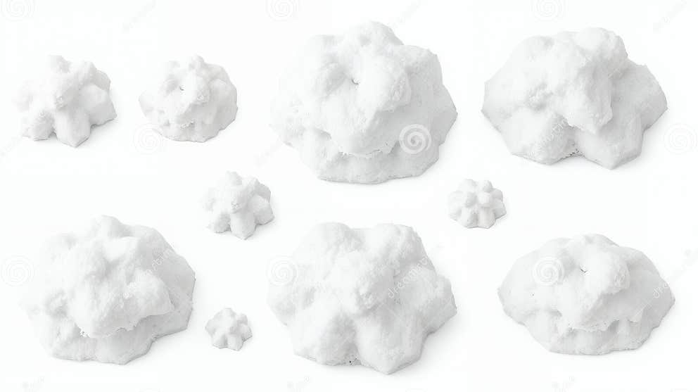 Collection of White Fluffy Snowballs in Various Sizes Arranged on a ...