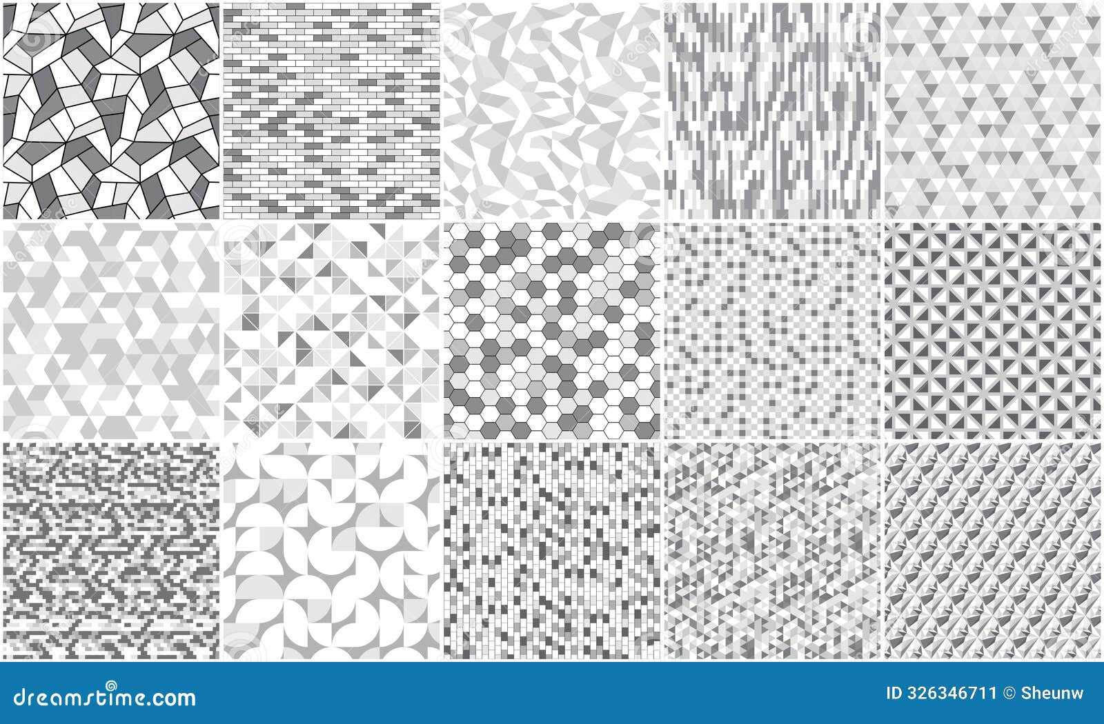 Collection of White and Gray Geometric Patterns. Monochrome Mosaic ...