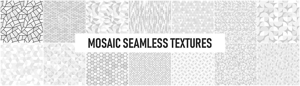 Collection of White and Gray Seamless Decorative Mosaic Geometric ...