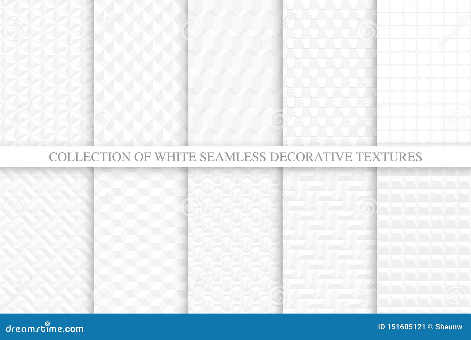 Collection of White and Gray Seamless Decorative Textures. Geometric ...