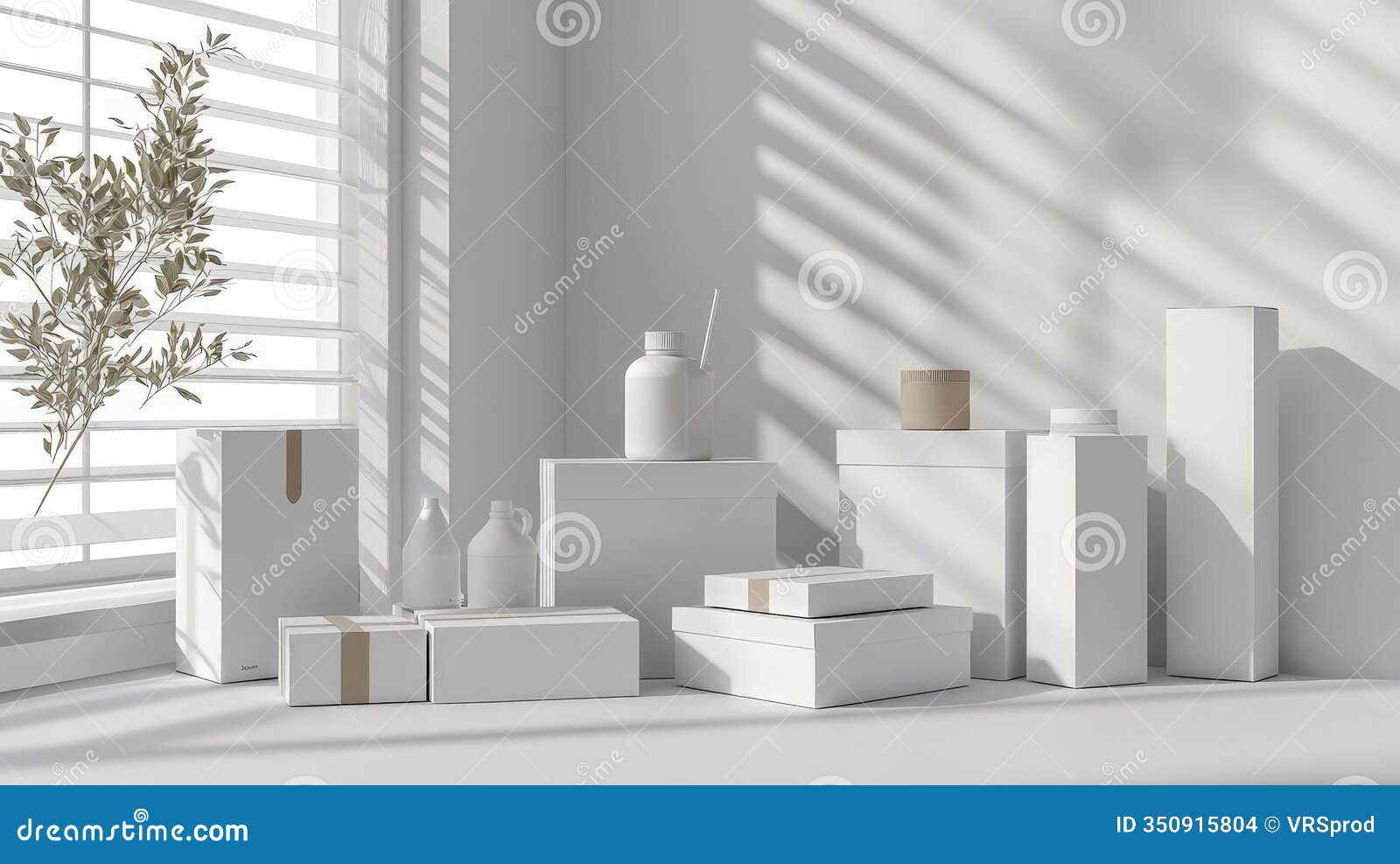 White Modern Packaging Display in Natural Light Stock Photo - Image of ...