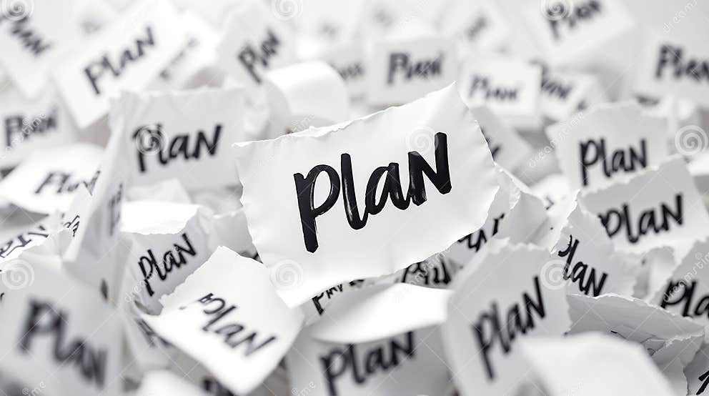 Scattered PLAN Papers on White Background Stock Illustration ...
