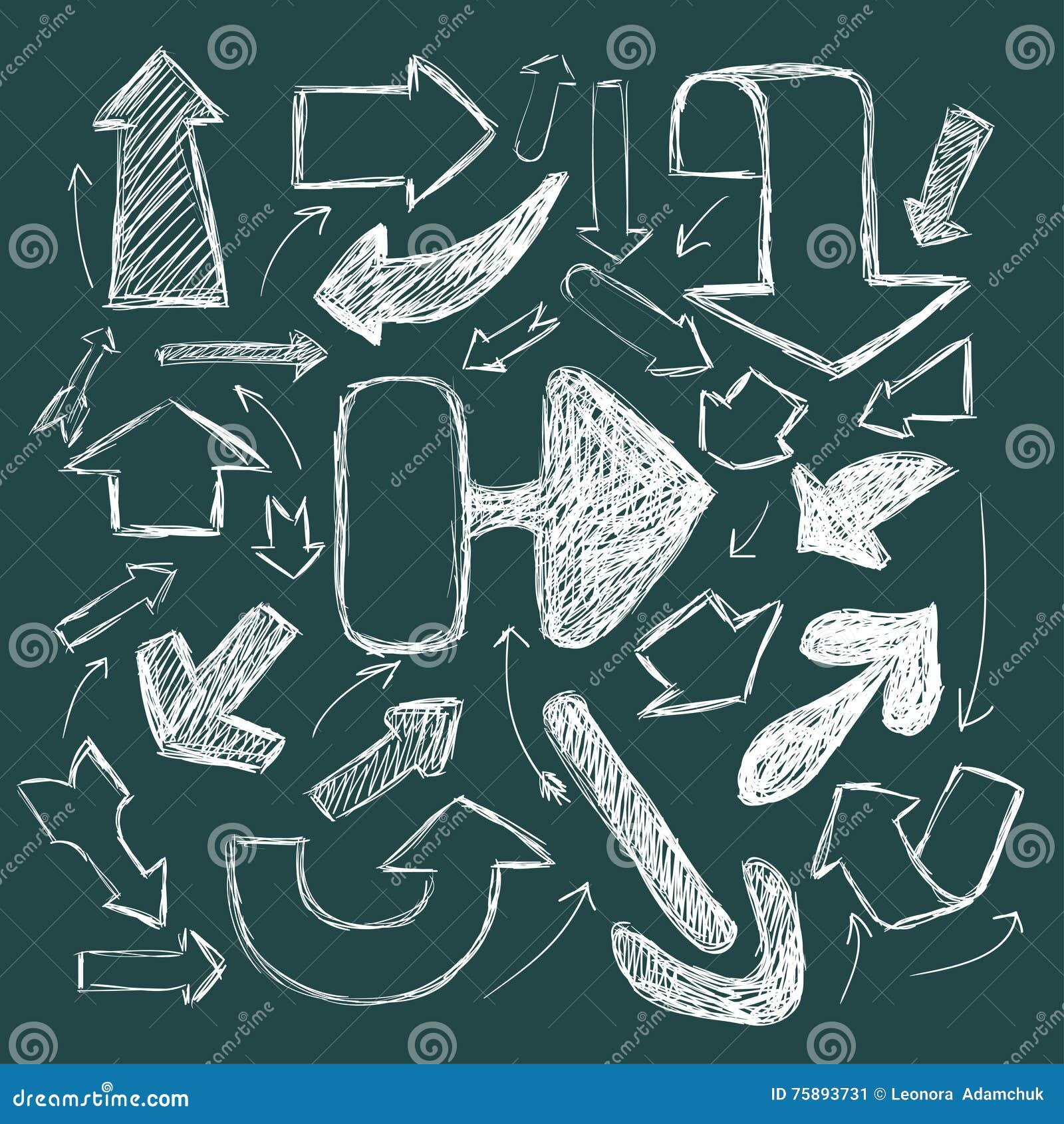 Collection Of White Scribble Arrows Hand Drawn On A Green Background