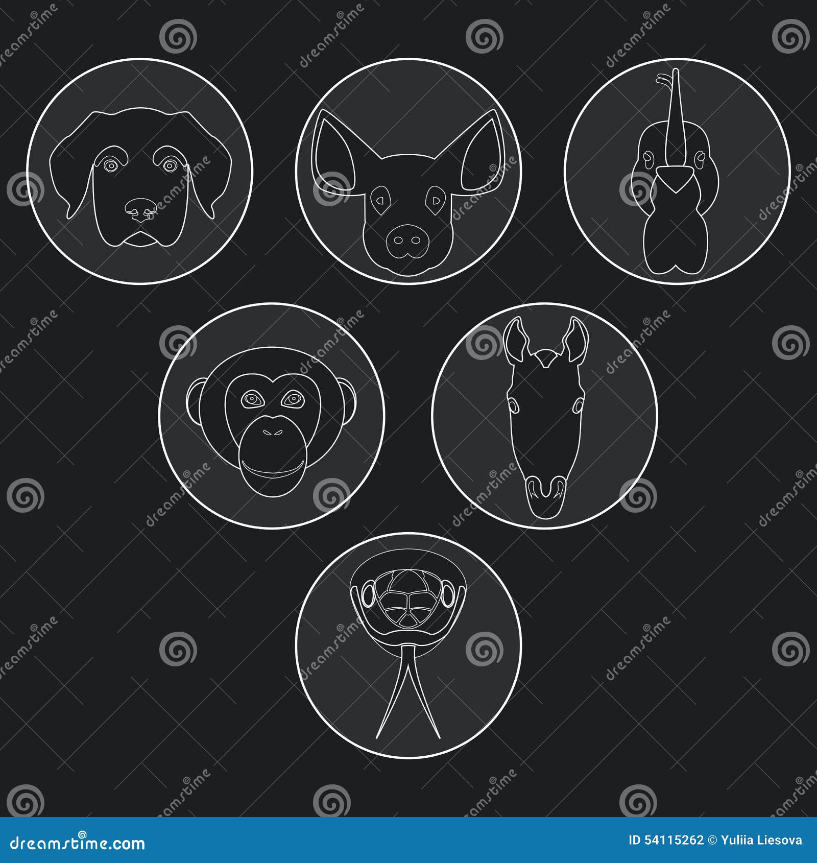 Collection of Wild and Domestic Animals in Linear Design Stock Vector ...