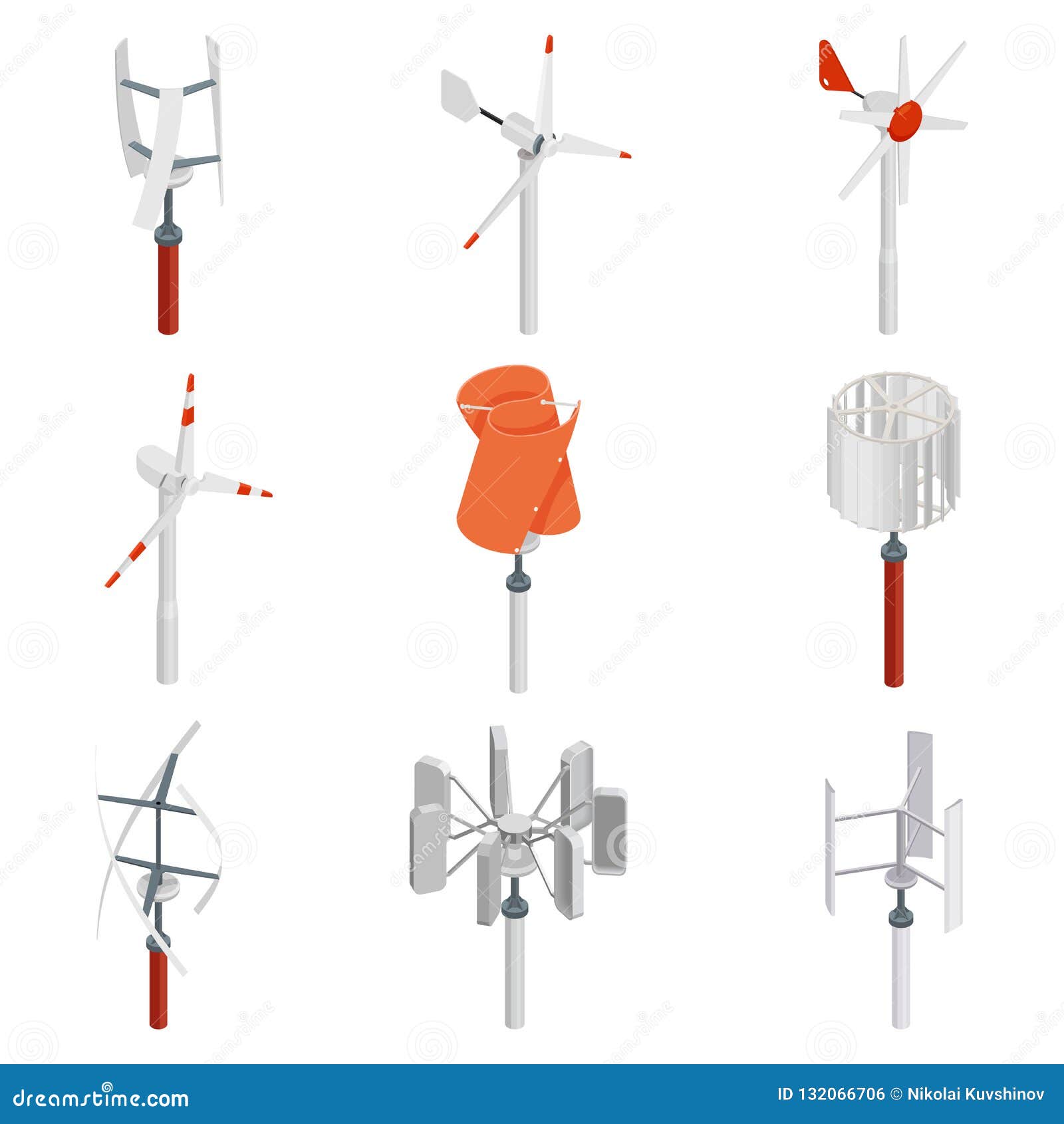 Collection of Wind Turbine Generators. Isometric Clean Energy Set Stock ...