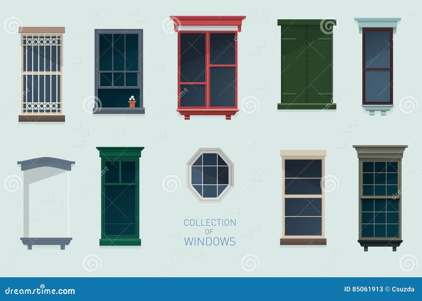 Collection of windows stock vector. Illustration of flat - 85061913