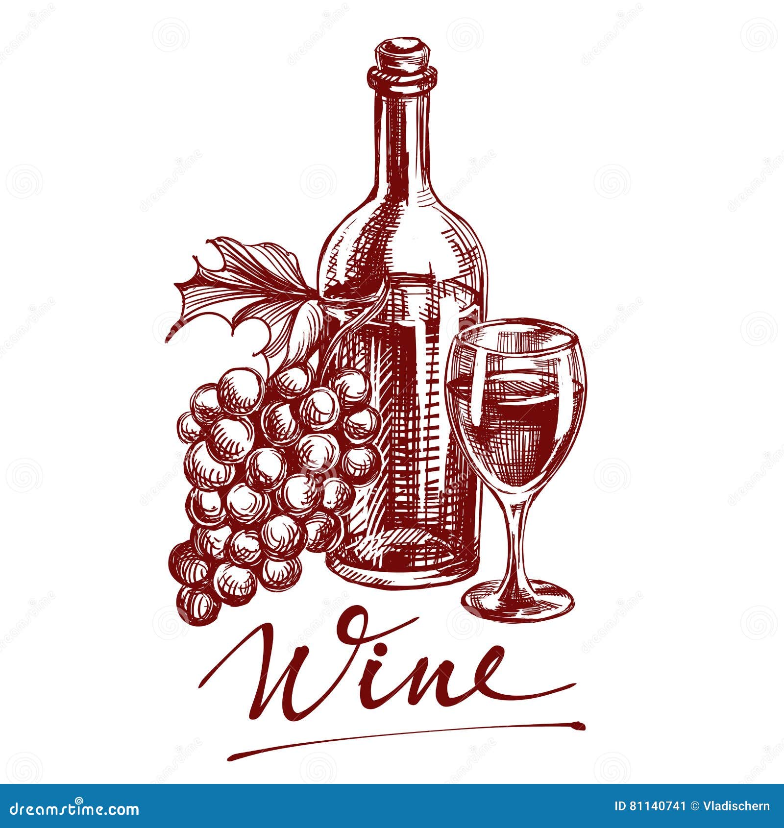 Collection Wine Hand Drawn Vector Llustration Sketch Stock Vector ...