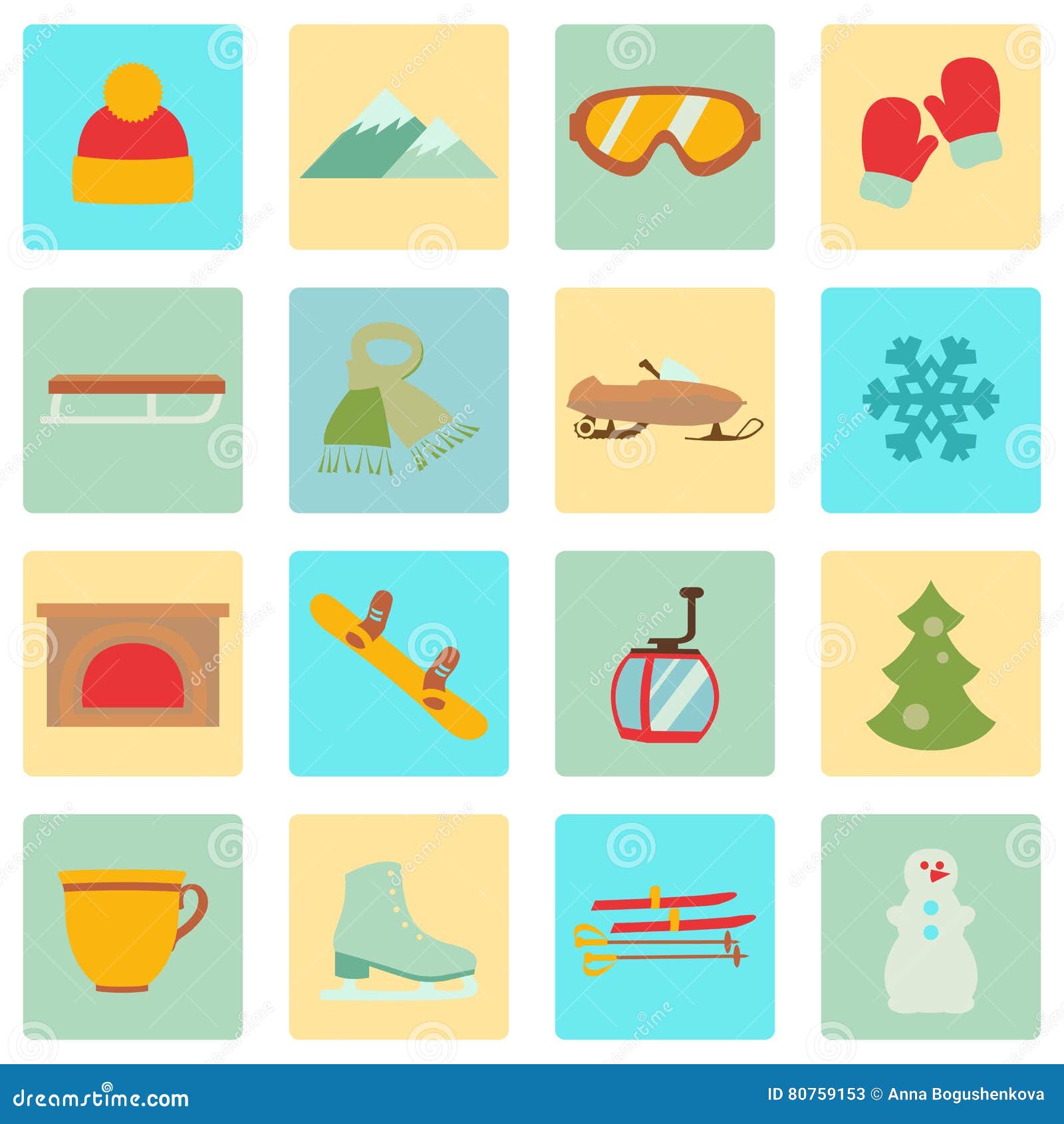 Collection of Winter Icons Activities in Flat Design Style Stock Vector ...