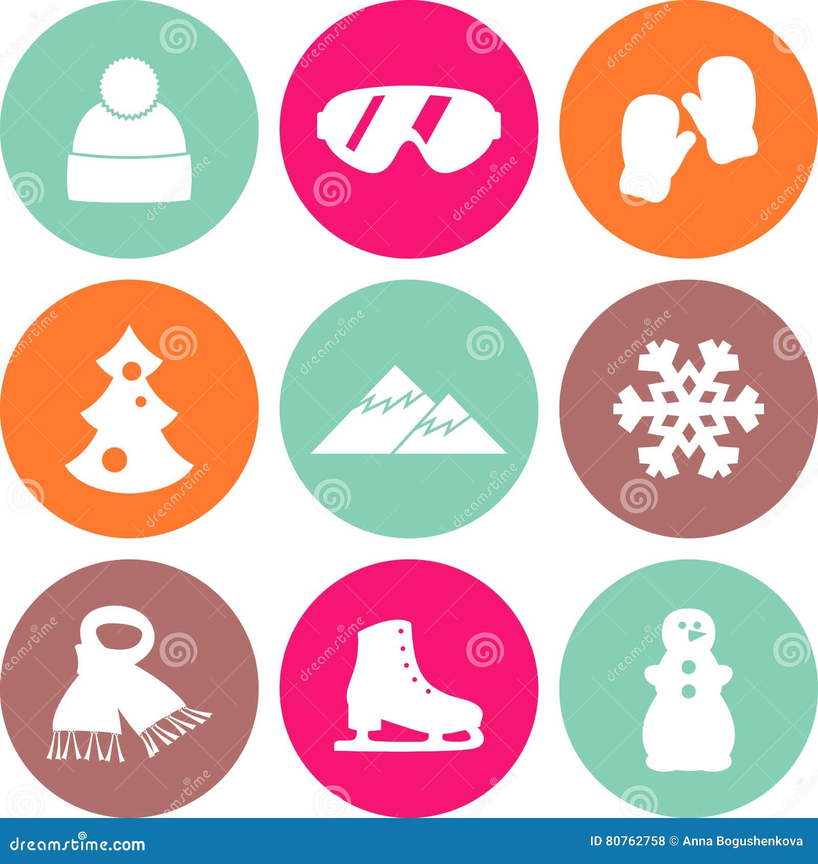 Collection of Winter Icons Activities in Flat Design Style Stock Vector ...