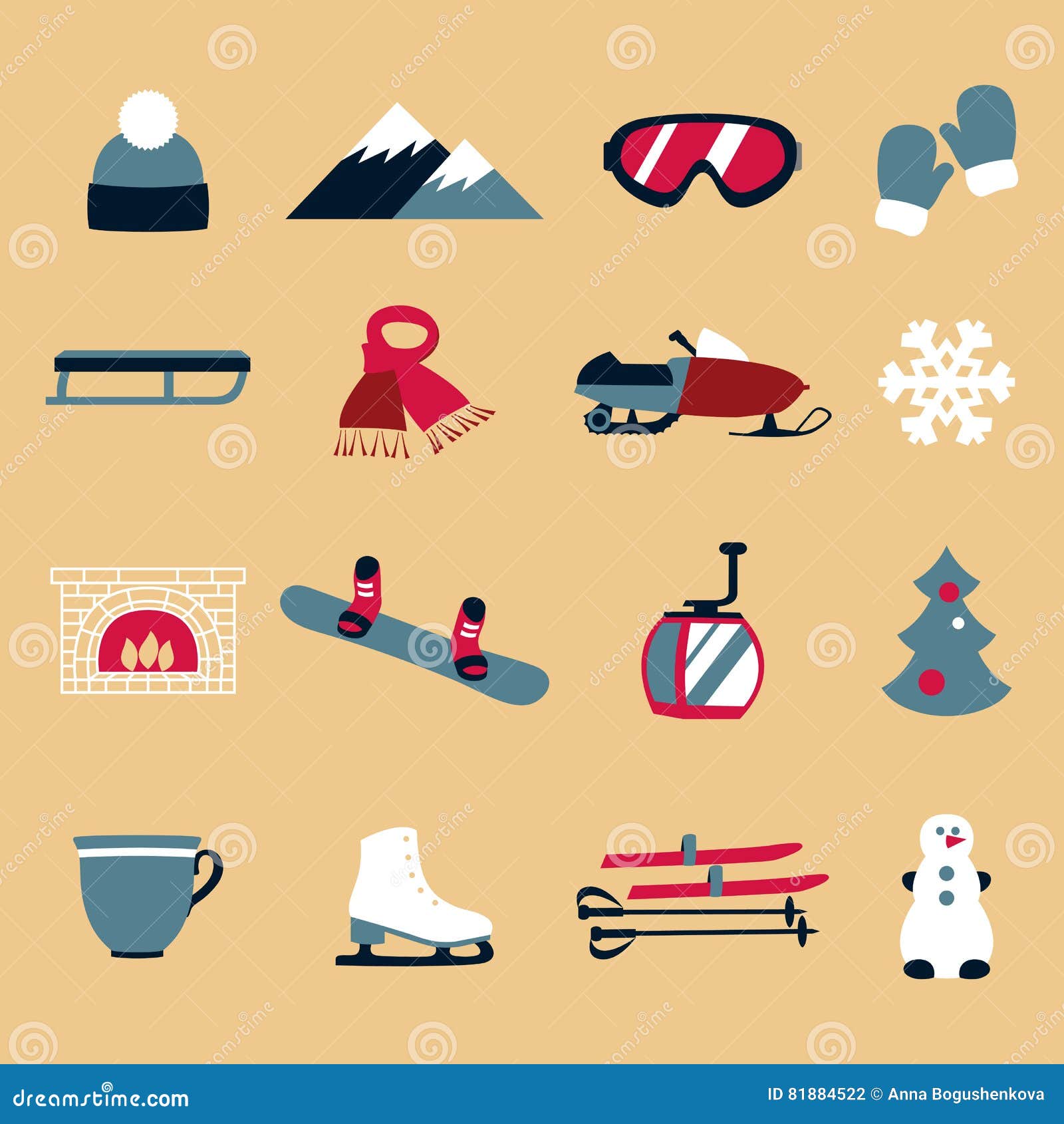 Collection of Winter Icons Activities in Flat Design Style Stock Vector ...