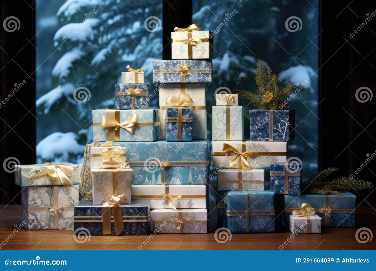 A Collection of Winter-themed Gift Boxes Grouped Together Stock Image ...