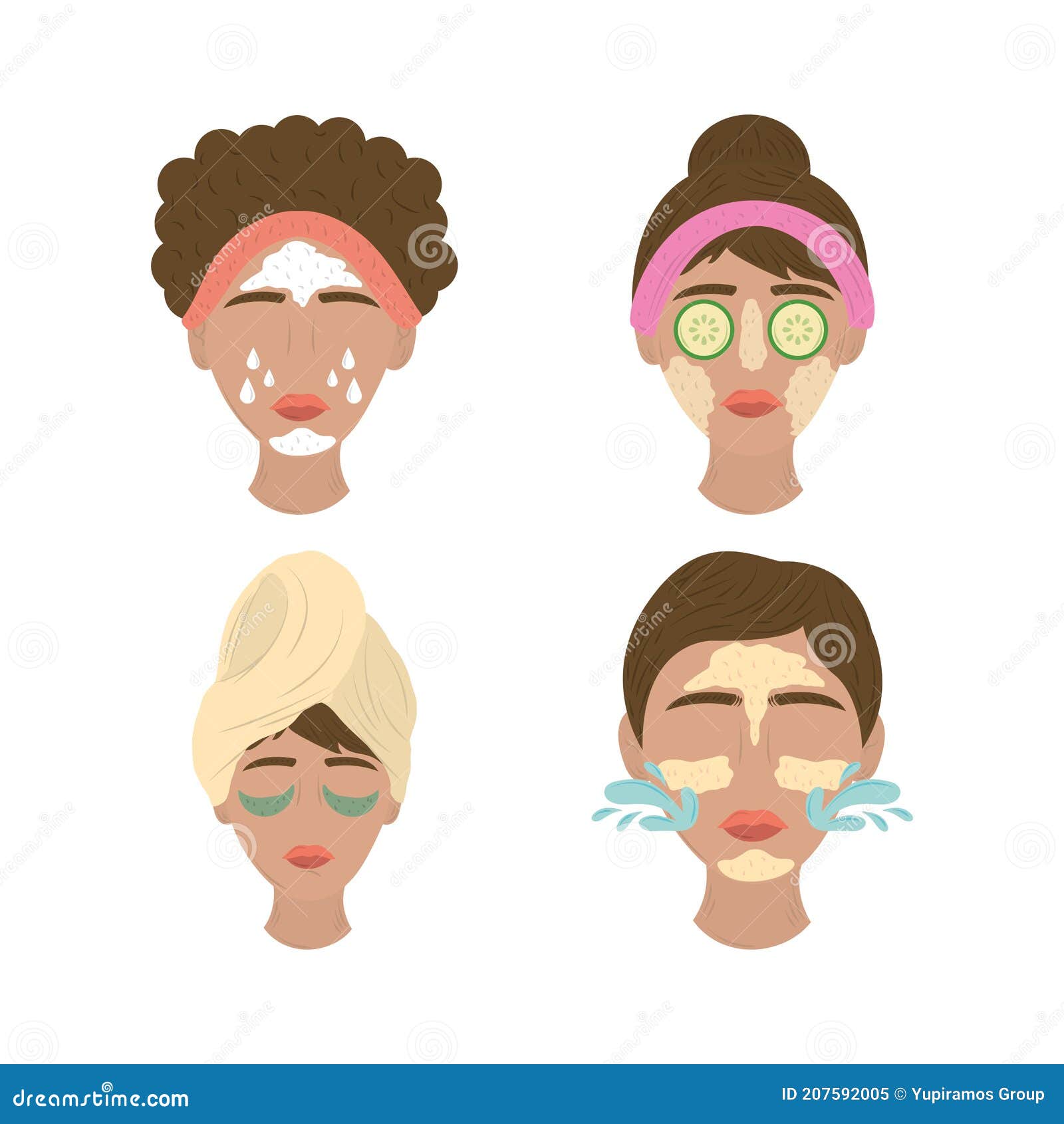 Collection Of Women Applying Facial Masks Care Of Skin Routine Stock