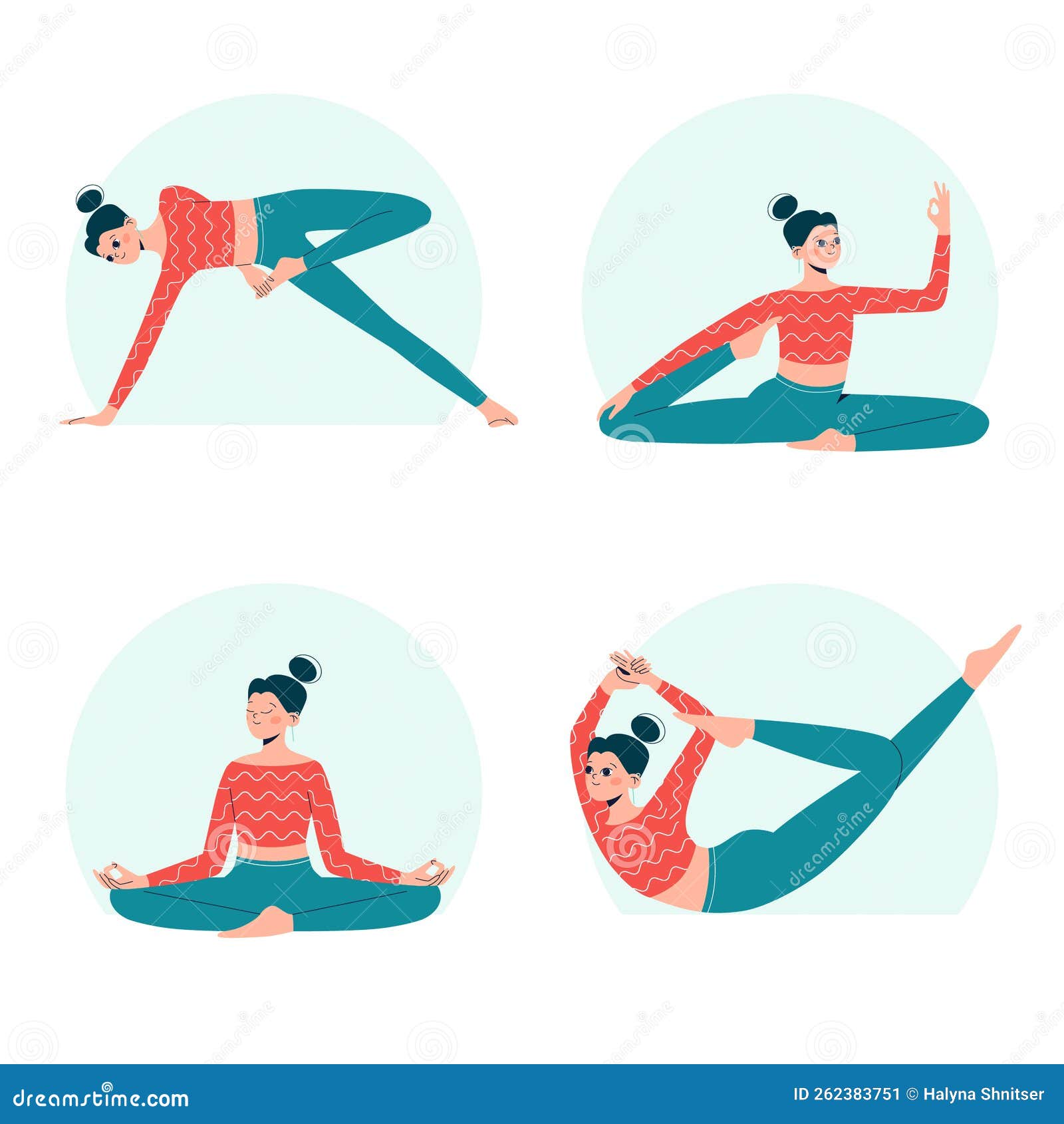 Collection of Women in Different Yoga Pose. Flat Vector Illustration Stock Vector - Illustration ...