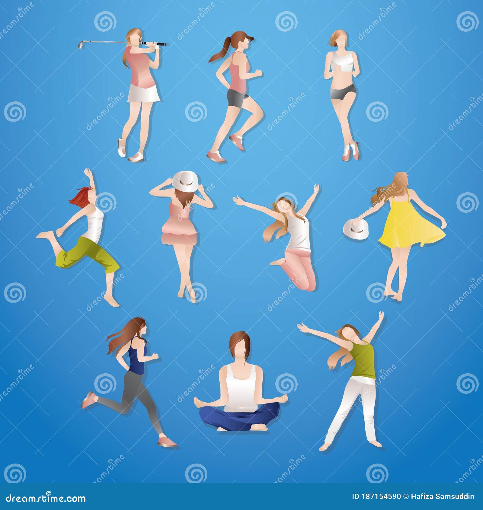 Collection of Women Doing Various Activites. Vector Illustration ...