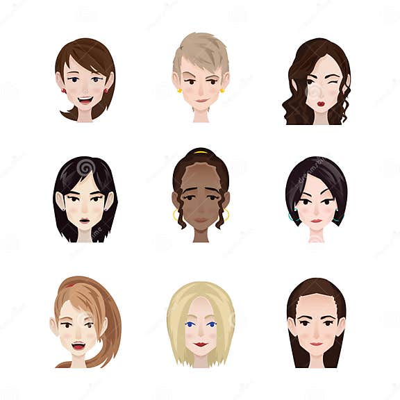 Collection Of Women With Facial Expressions Vector Illustration