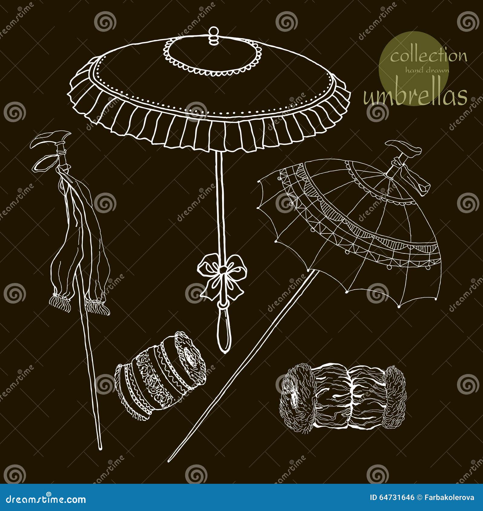 Collection Womens Old Umbrellas Vector Stock Vector Illustration Of